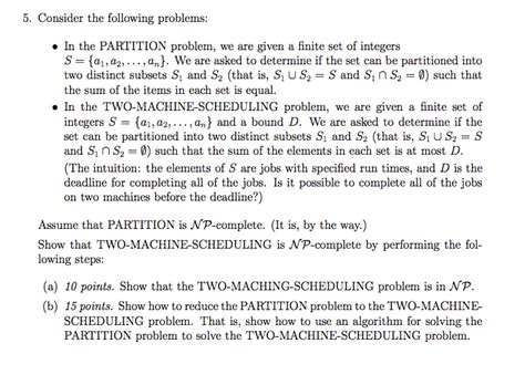 5 Consider The Following Problems In The Partition