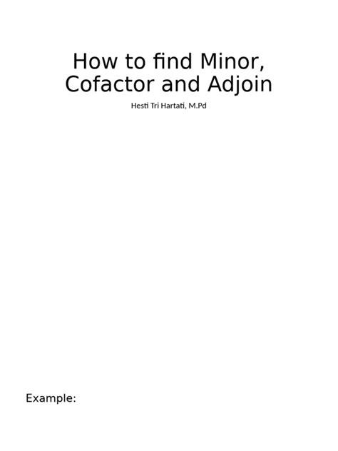How To Find Minor Cofactor And Adjoin Pdf