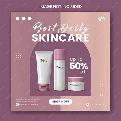 화장품 미용 제품 또는 스킨케어 소셜 미디어 및 인스타그램 포스트 스퀘어 배너 템플릿 프리미엄 벡터