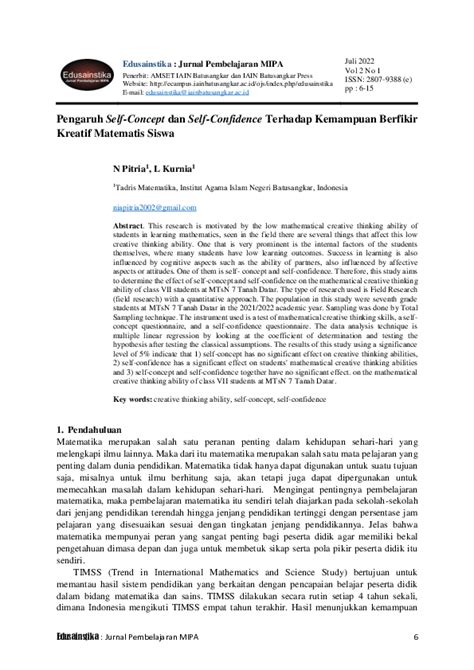 Pdf Pengaruh Self Concept Dan Self Confidence Terhadap Kemampuan