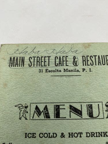Main Street Cafe And Restaurant Menu 31st Escolta Manila Wwii The History Shop