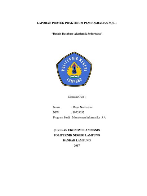 Laporan Proyek Praktikum Pemrograman Sql 1 Pdf