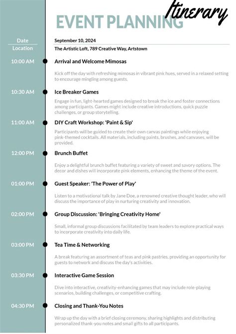Event Planning Itinerary Event Itinerary Template Event Planning