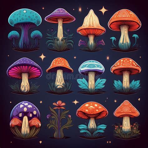Set Of Fairy Tale Fantasy Mushrooms Stock Illustration Illustration