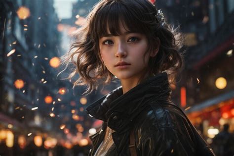 Premium Photo Girl With Glasses Under Theater Bulb Lights At Night