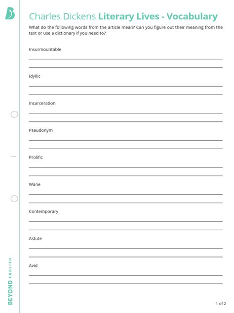 Charles Dickens Vocabulary Pdf