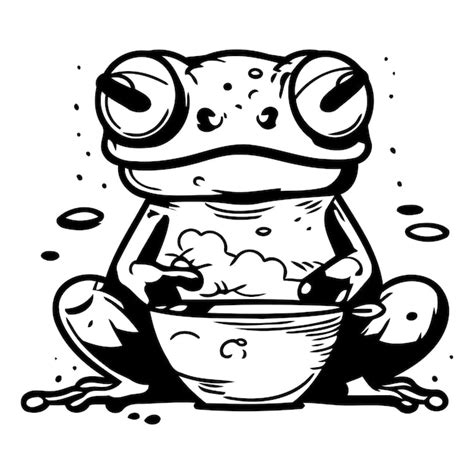 Premium Vector Frog Eating A Bowl Of Food Vector Illustration In