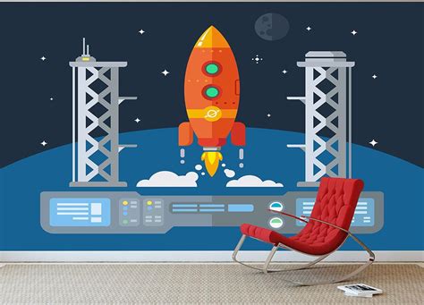 Rocket Startup Flat Desing Concept Wall Mural Wallpaper Canvas Art Rocks