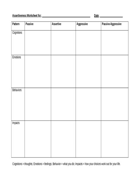 Assertiveness Worksheet For Doc Template Pdffiller