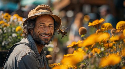 Bee Keeper Soil Scientist In A Farmers Background Premium Ai