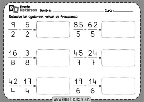 Ejercicios De Restas De Fracciones Con Igual Denominador