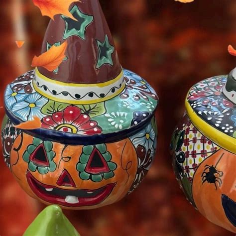 Talavera Pumpkin With Hat Jack O Lantern Candle Holder Halloween Big