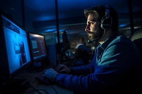 Premium Photo A Man Wearing Headphones Sitting In Front Of A Computer