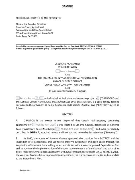 Fillable Online Sample Agricultural Conservation Easement Example Document Fax Email Print