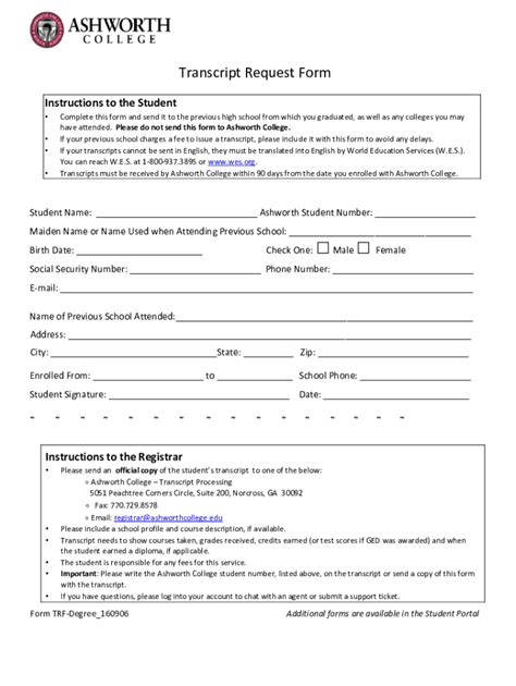 Transcript Request Form Trf Degree160906 Fill Out And Sign Printable