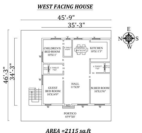 35 3 X 34 3 Beautiful 3bhk West Facing House Plan As Per Vastu