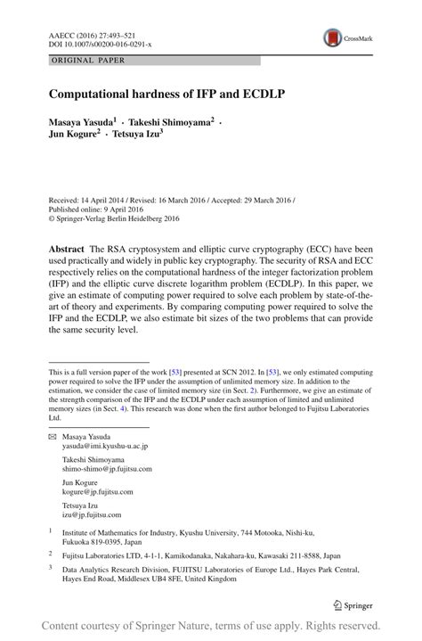 computational hardness of ifp and ecdlp request pdf
