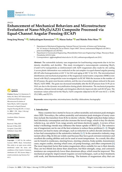 PDF Enhancement Of Mechanical Behaviors And Microstructure Evolution Of Nano Nb O AZ