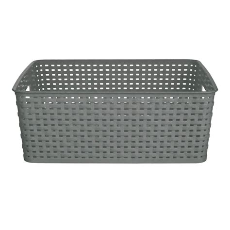 Grey Rectangle Crossover Weave Storage Basket Medium At Home