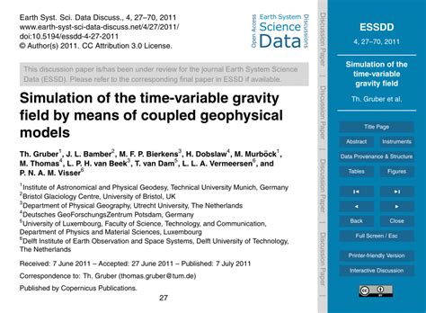 Pdf Simulation Of The Time Variable Gravity Field By Means Of Coupled Geophysical Models