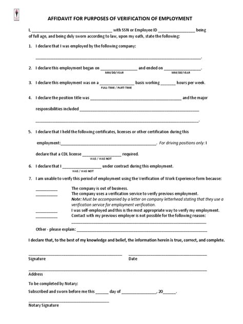 Affidavit For Verification Of Employment 11 15 Download Free Pdf Notary Public Employment