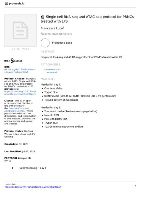 Pdf Single Cell Rna Seq And Atac Seq Protocol For Pbmcs Treated With
