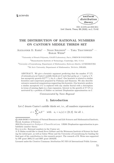 [pdf] The Distribution Of Rational Numbers On Cantors Middle Thirds Set