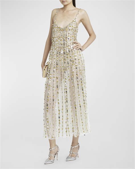 Valentino Garavani Sequin Embroidered Sheer Cocktail Dress Neiman Marcus