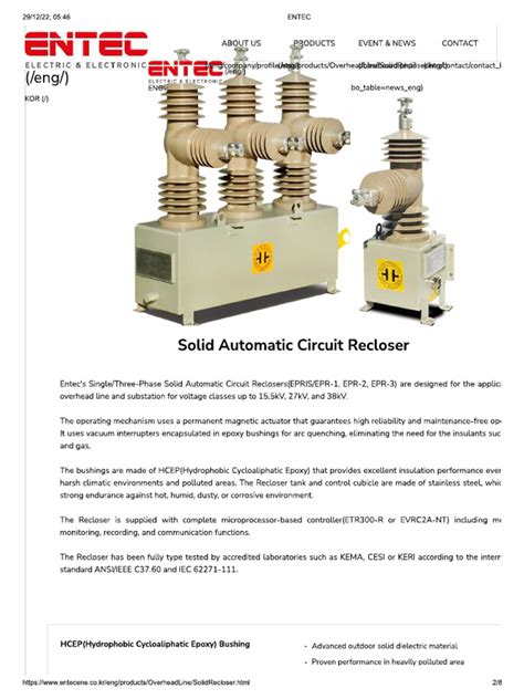 Recloser Entec Korea Empresa Energia De Honduras Eeh Pdf