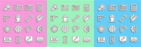set line laptop and gear algorithm pencil house plan worker safety