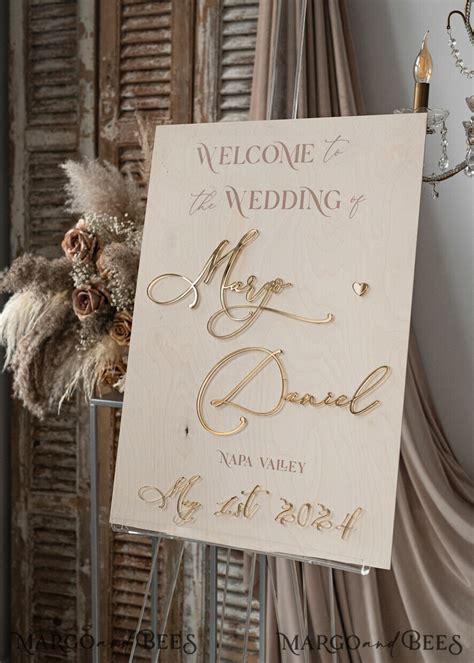 Rustic Wood And Gold Wedding Welcome Sign Boho Golden Wedding Decor