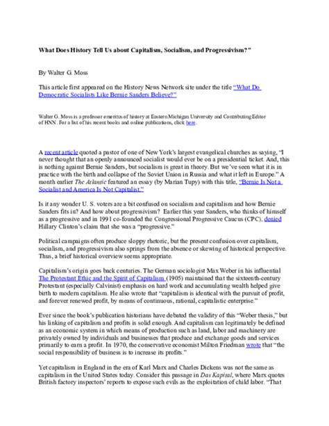 Doc What Does History Tell Us About Capitalism Socialism And Progressivism