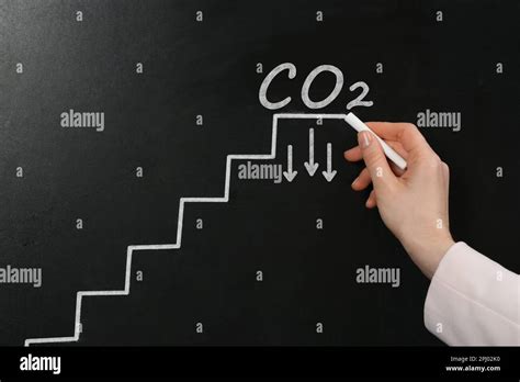 Reduce Carbon Emissions Woman Drawing Stairs And Chemical Formula Co2