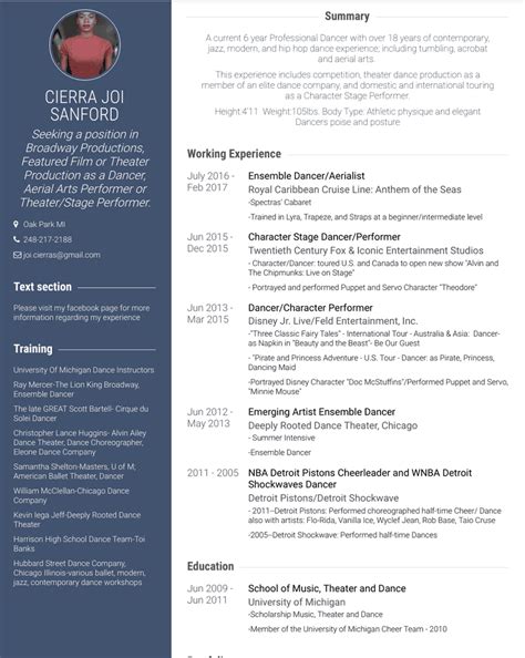 Dancer Cv Examples And Templates Visualcv