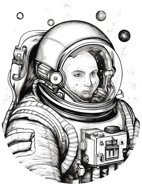 A Drawing Of A Woman In A Space Suit With Planets In The Background Generative Ai Premium Ai