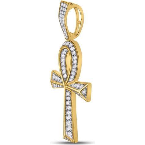 Gnd 10k Yellow Gold Ankh Cross Pendant With Prong Set Round Diamonds