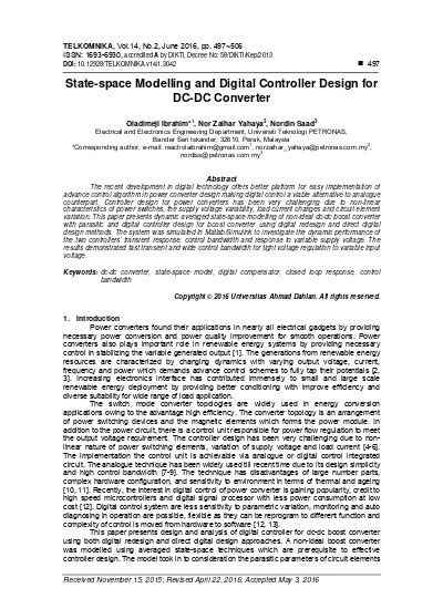 State Space Modelling And Digital Controller Design For Dc Dc Converter