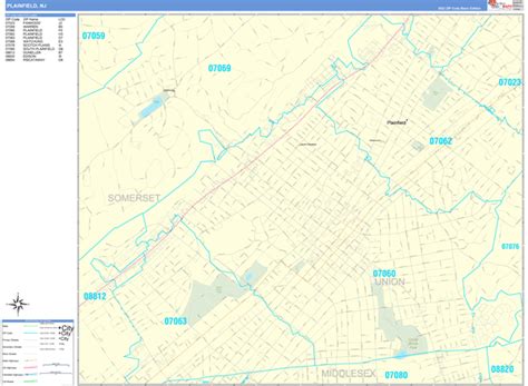 Plainfield New Jersey Zip Code Wall Map Basic Style By Marketmaps