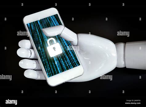 Cyber Security Network And Artificial Intelligence Technology Concept Robot Hand Using Mobile