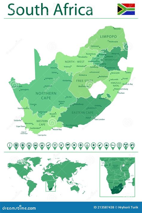 Sudáfrica Mapa Detallado Y Bandera Sudáfrica En El Mapa Del Mundo