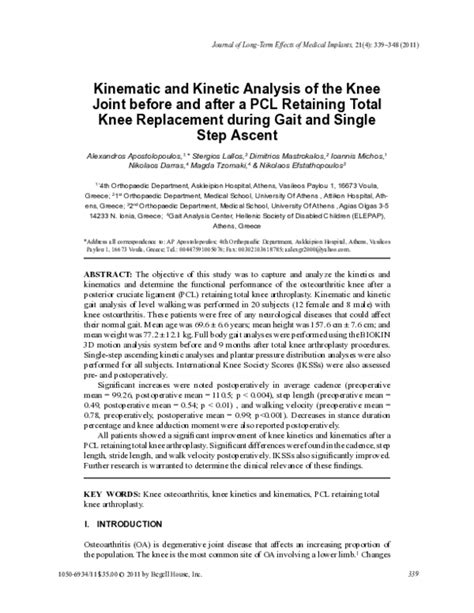 Pdf Kinematic And Kinetic Analysis Of The Knee Joint Before And After A Pcl Retaining Total
