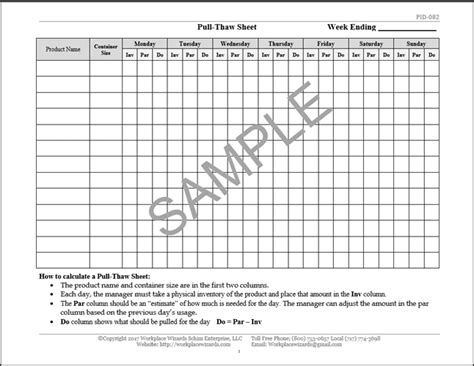Restaurant Pull Thaw Sheet Restaurant Consulting And Forms