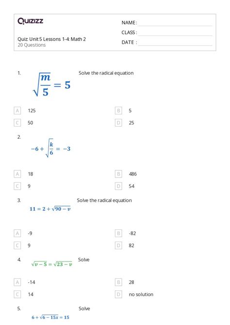 50 Radical Equations And Functions Worksheets For 10th Year On Quizizz