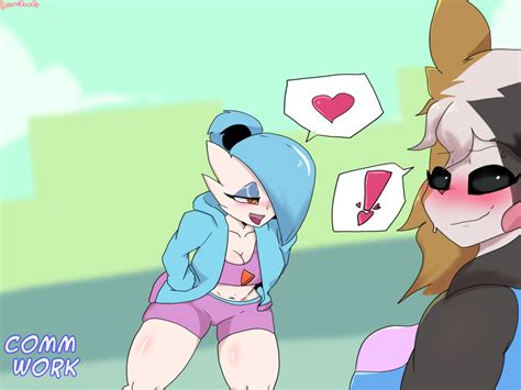 Rule 34 Anthro Athletic Wear Big Breasts Blue Hair Breasts Duo Female