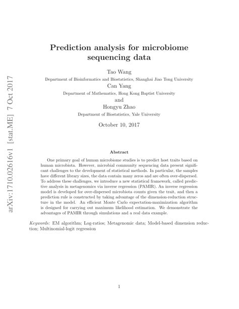 Pdf Prediction Analysis For Microbiome Sequencing Data