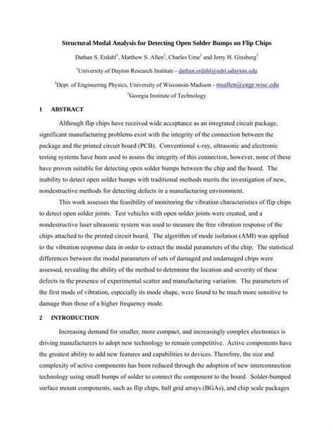 Pdf Structural Modal Analysis For Detecting Open Solder Bumps