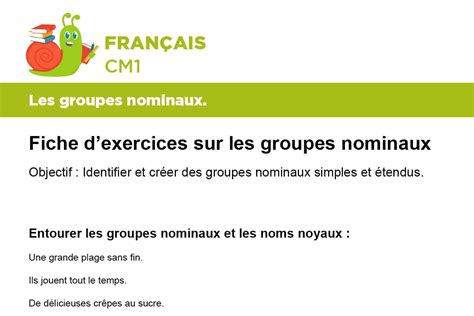 Exercices Groupe Nominal Cm à Imprimer Esam Solidarity
