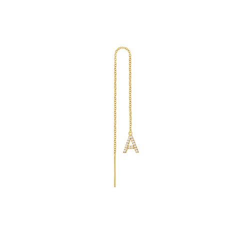 Diamond Initial Threader Earring 14k Gold