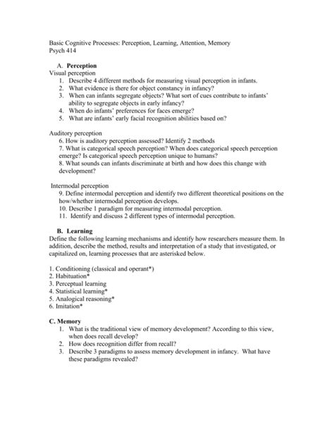 Basic Cognitive Processes Perception Learning And Memory