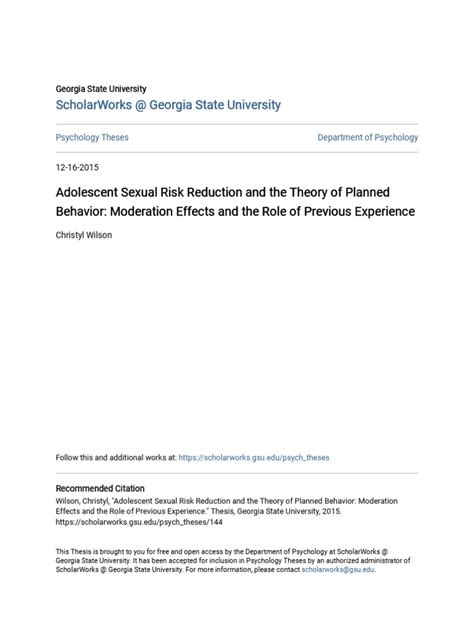 Adolescent Sexual Risk Reduction And The Theory Of Planned Behavi 2